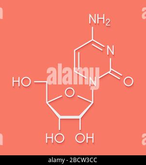 Cytidine RNA building block molecule. Atoms are represented as spheres ...