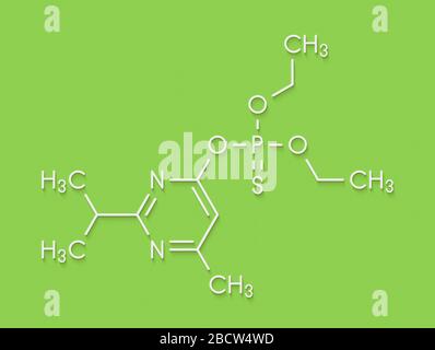 Diazinon (dimpylate) organophosphate insecticide molecule. Stylized ...