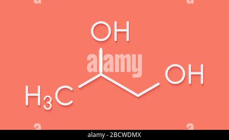 Propylene glycol (1,2-propanediol) molecule. Used as solvent in ...
