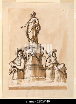 A water flows from a fountain decorated in an Ancient Roman theme Stock ...