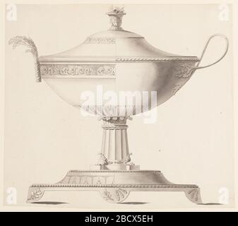 Design for a Tureen. Vessel is banded with leaf and classical arabesque ...