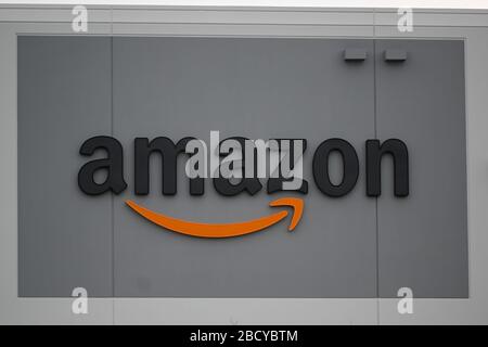 Detailed view of Amazon signage outside an Amazon Fulfillment Center ...
