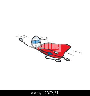 Cartoon vector stickman man flying in small propelled airplane showing ...