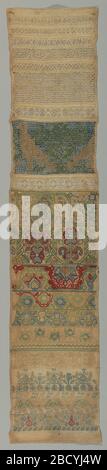 Sampler. Bands of withdrawn element work on an embroidered curving ...