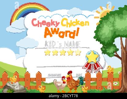 Certificate template for cheeky chicken award with chickens in ...