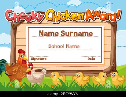 Certificate template for cheeky chicken award with chickens in ...