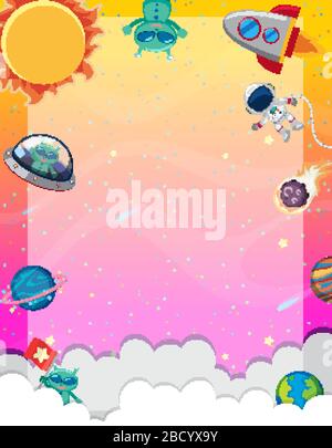 Frame template with many planets in the space background illustration ...