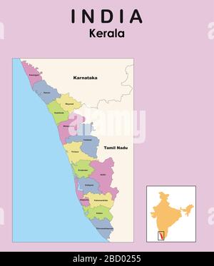 Kerala map with districts highlighted Stock Vector Image & Art - Alamy