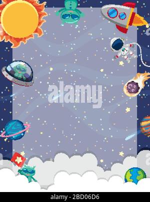 Frame template with many planets in the space background illustration ...