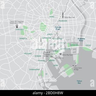 Tokyo bay area road map ( with place names, sightseeing spots Stock ...