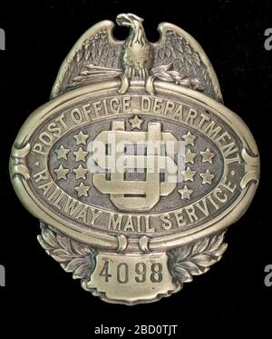 RMS clerk chest badge number 6692. U. S. Post Office Department Railway ...
