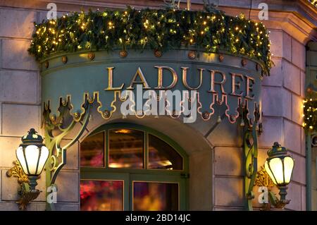 The famous French luxury bakery and sweets shop La Duree decorated for ...