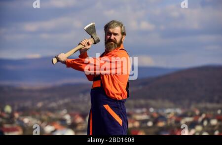 Handsome guy brutal temper. Hard labour. Use axe construction ...