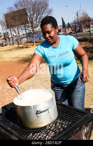 Traditional South African pap or maize meal on mottled grey Stock Photo ...