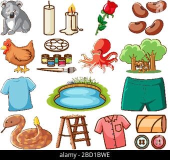 Large set of different animals and other objects on white background ...