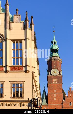 Town Hall, Clock Tower, Wroclaw Stock Photo - Alamy