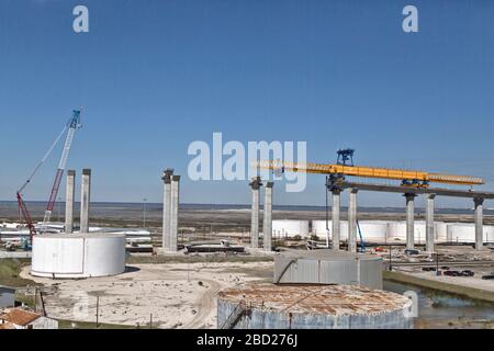 Overlooking construction of the New Corpus Christi Harbor Bridge, six ...