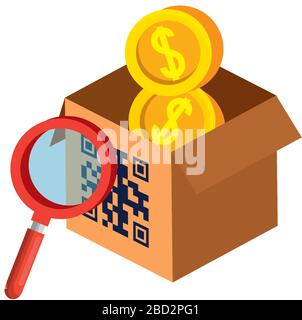qr code over box and coins vector design Stock Vector Image & Art - Alamy