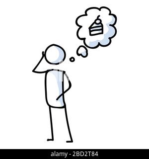 Hand drawn stickman hungry with speech bubble. Simple outline hunger ...