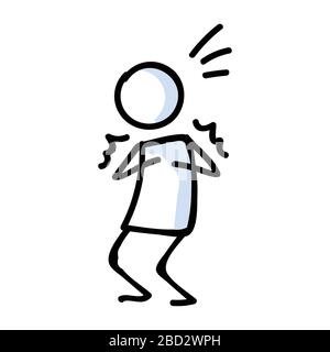 Cute stick figure panic negative emotion lineart icon. Anger and ...