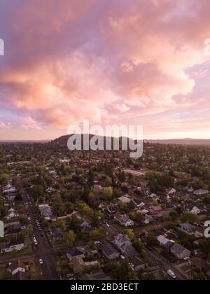 Aerial view of Portland. OR neighborhood at sunset Stock Photo - Alamy