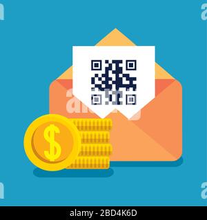 qr code inside envelope and coins vector design Stock Vector Image ...