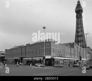 Harry Ramsden building on the front at Blackpool, Tower behind, in 1995 ...