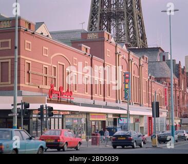 Harry Ramsden building on the front at Blackpool, Tower behind, in 1995 ...