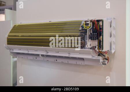 Air condition indoor unit compressor in room interior. Split air ...