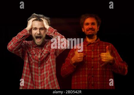 Sad outside, happy inside. The versatility of man - opened emotions and ...