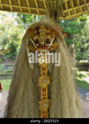 Balinese mythological demon queen Rangda during Barong ritual dance ...