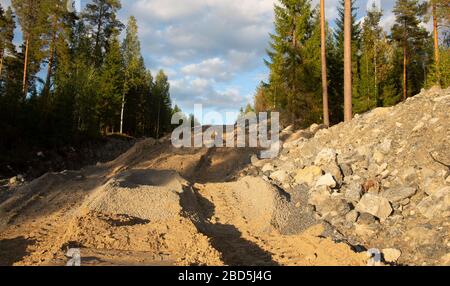 Forest road construction first phases road line has been cleared and ...