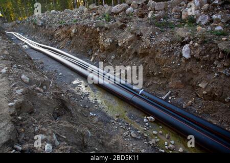 Wastewater pipeline construction ongoing , pipe laying to open-trench ...