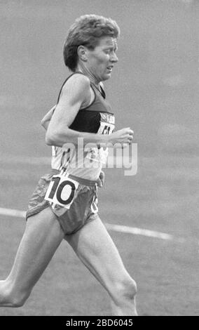INGRID KRISTIANSEN Norwegian long distance runner cheering after the ...