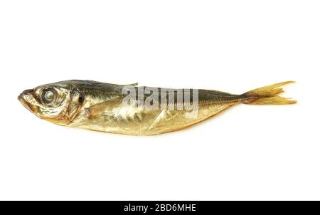Smoked scad close up isolated on white Stock Photo - Alamy