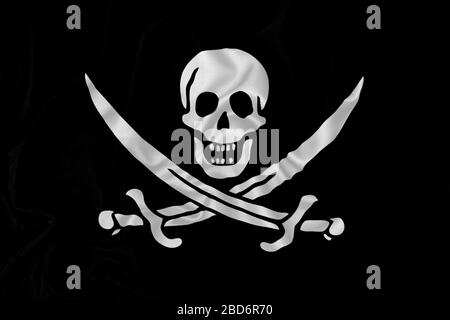 fabric texture of the pirate flag waving in wind, calico jack pirate ...