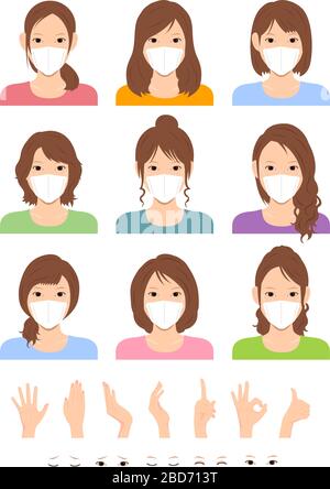 Woman wearing a protective face mask against covid 19 virus vector ...