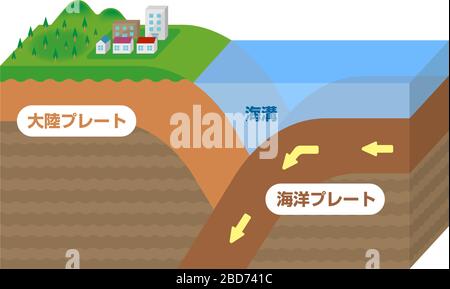 Continental crust and Oceanic crust. 3 dimensions view vector illustration Stock Vector Image ...