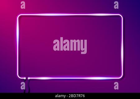 Glowing rounded rectangular neon frame, purple background. Realistic vector illustration Stock ...
