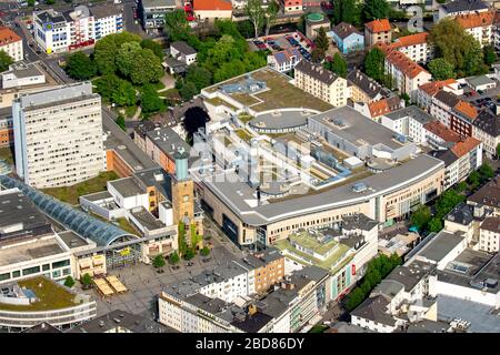 Aerial view of Hagen city center with historic town hall, shopping ...