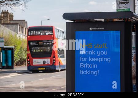 Bus stop advert in Oxford thanking NHS staff during the coronavirus ...