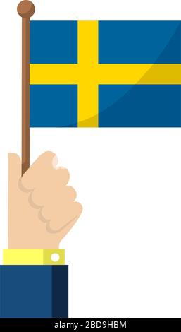 Man holding flag of Sweden isolated on white background. Hand drawn ...