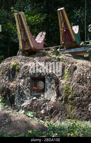 The traditional Toraja tomb stone locate at Bori Kalimbuang site in ...