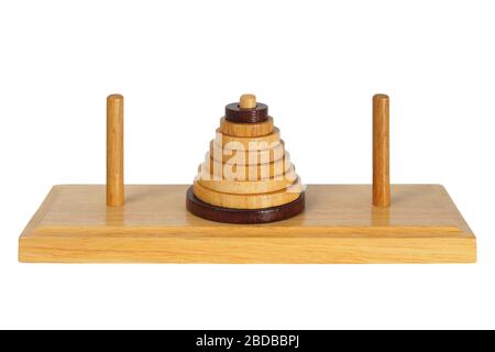 Wooden hanoi towers isolated on white background Stock Photo - Alamy