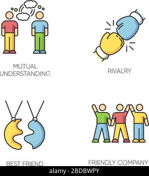 Friendship RGB color icons set. Emotional affection, strong ...