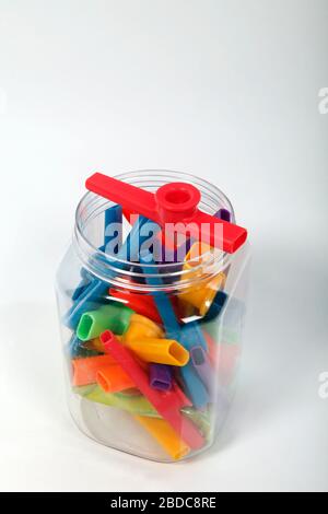 Colorful toy musical instruments isolated on white Stock Photo - Alamy