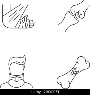 Bone fractures pixel perfect linear icons set. X-ray scan. Spine ...