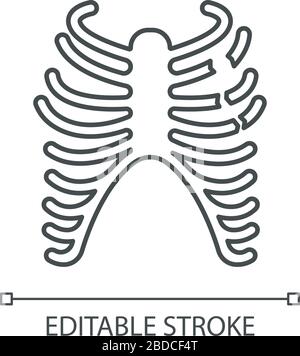 Rib fracture pixel perfect linear icon. Chest injury. Broken bones ...