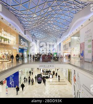Multi-level shopping streets under skylight roof. Westfield White City ...