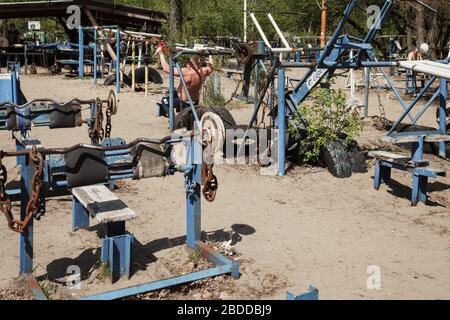 26.04.2019, Kiew, , Ukraine - Kachalka Gym, consisting of self-built ...